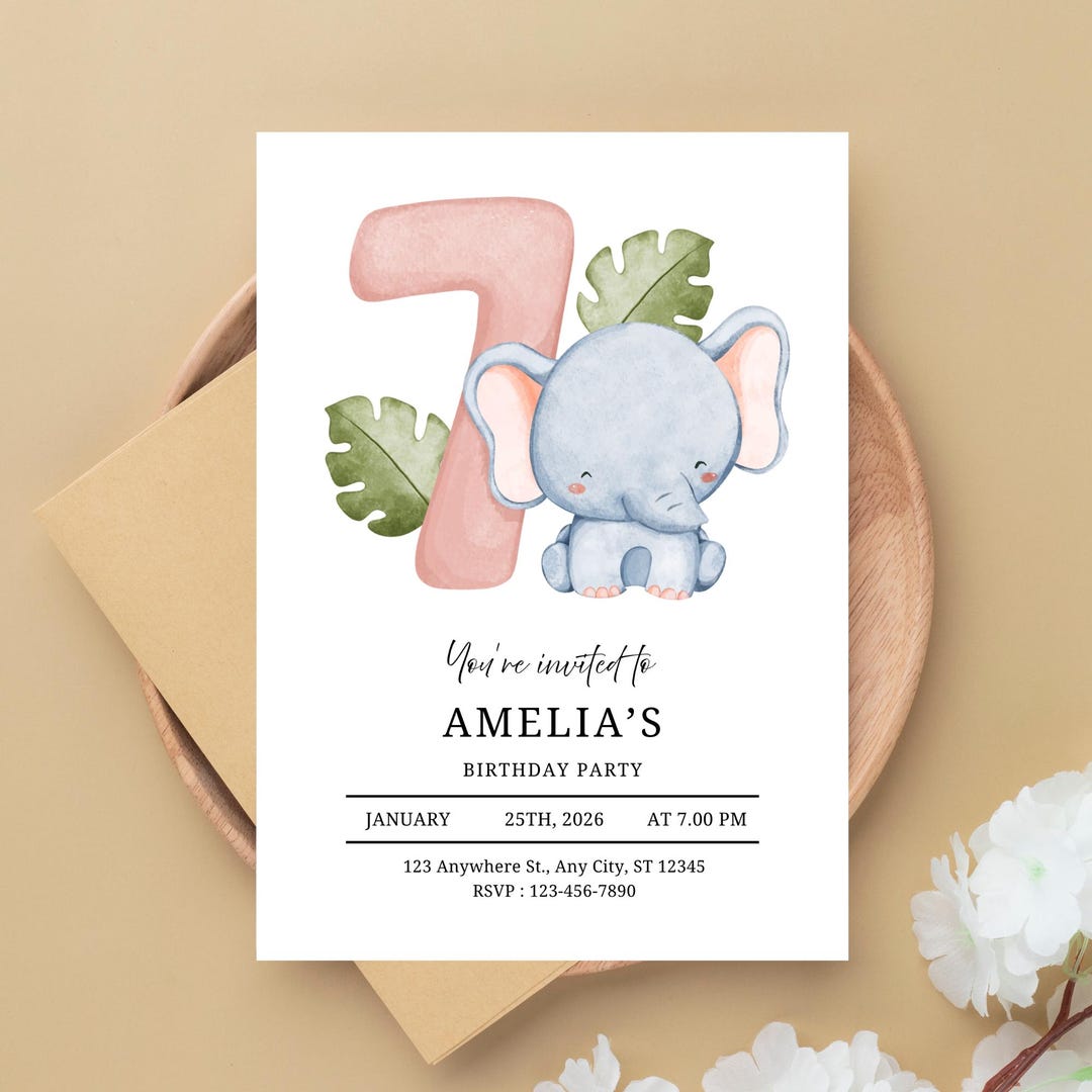 Editable 7th Birthday Invitation: Canva Template - Etsy Canada