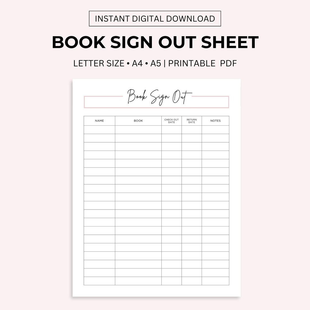 Library Book Sign Out Sheet Printable, Book Sign Out Form, Book Borrow ...