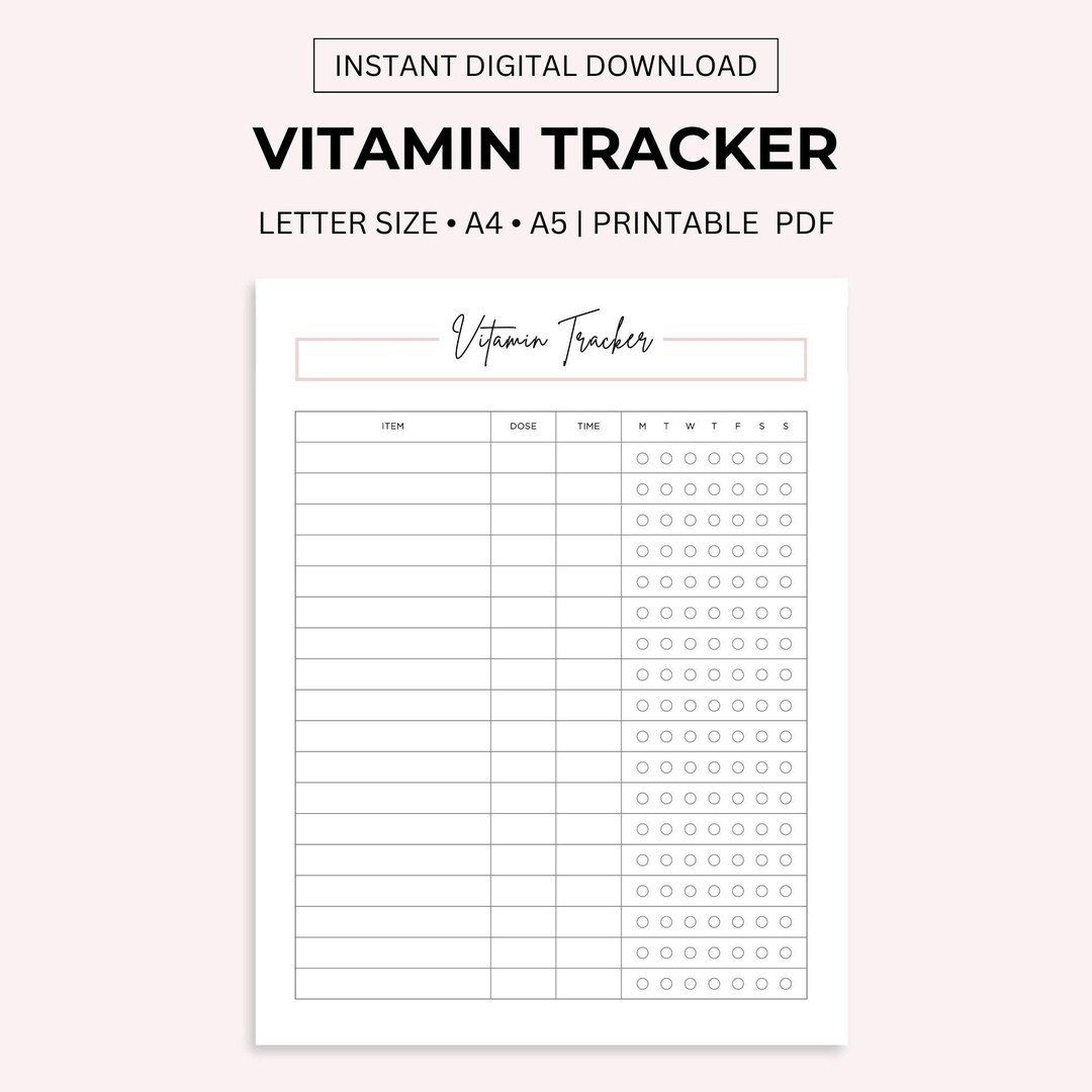 Weekly Vitamin Tracker Printable, Supplement Checklist, Daily Vitamin ...