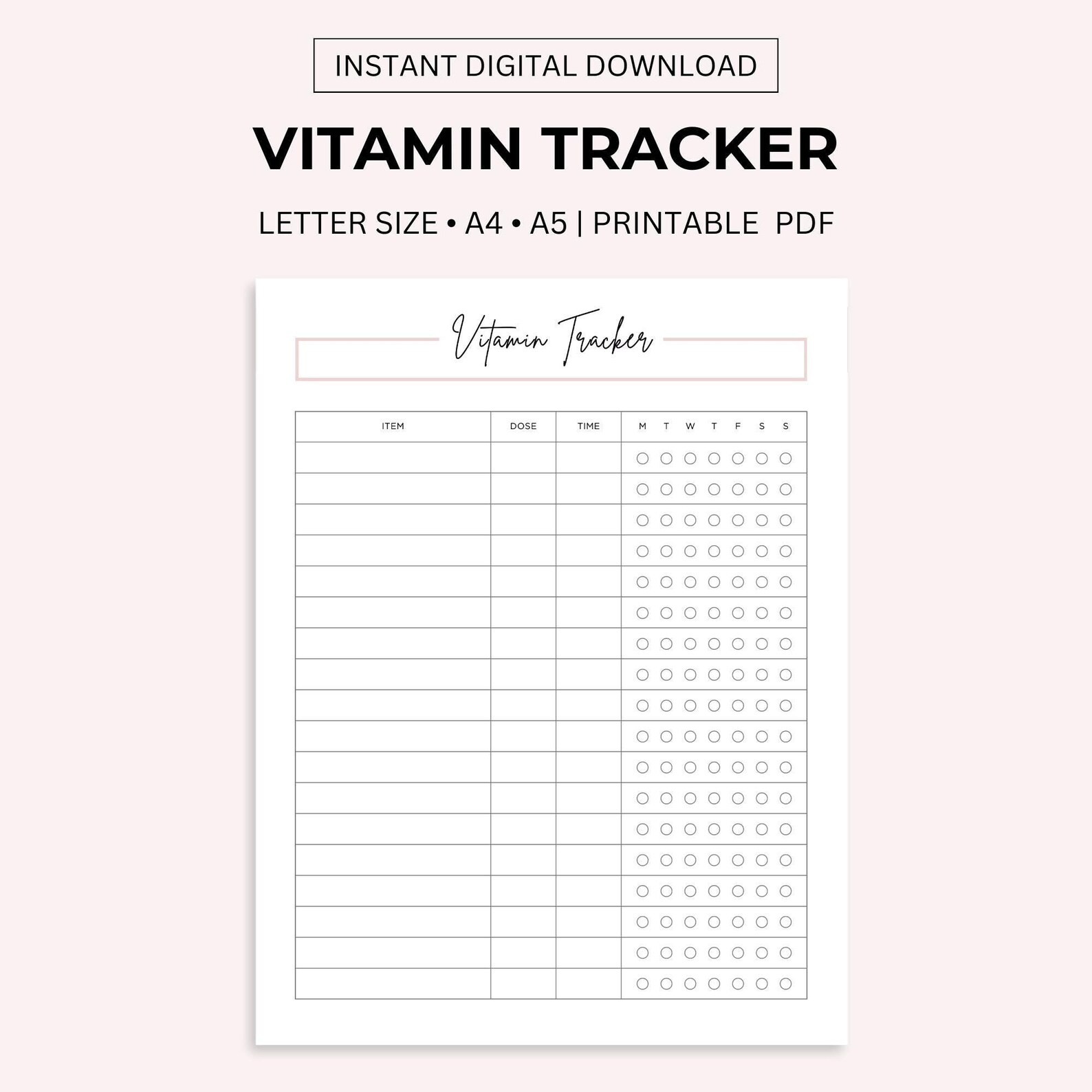 Weekly Vitamin Tracker Printable, Supplement Checklist, Daily Vitamin ...