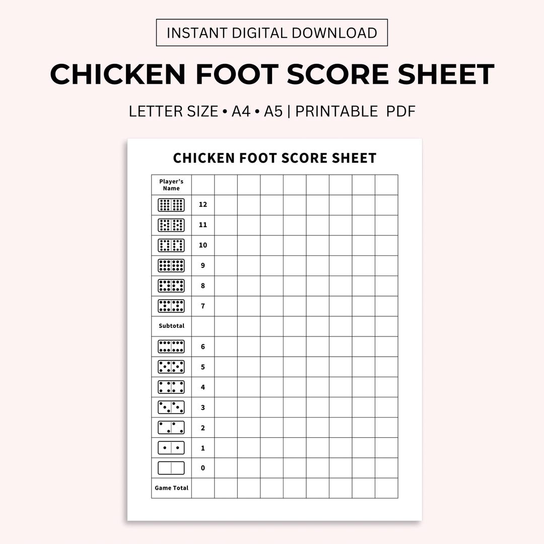 Chicken Foot Dominoes Score Sheet: Printable Game Night (PDF) - Etsy