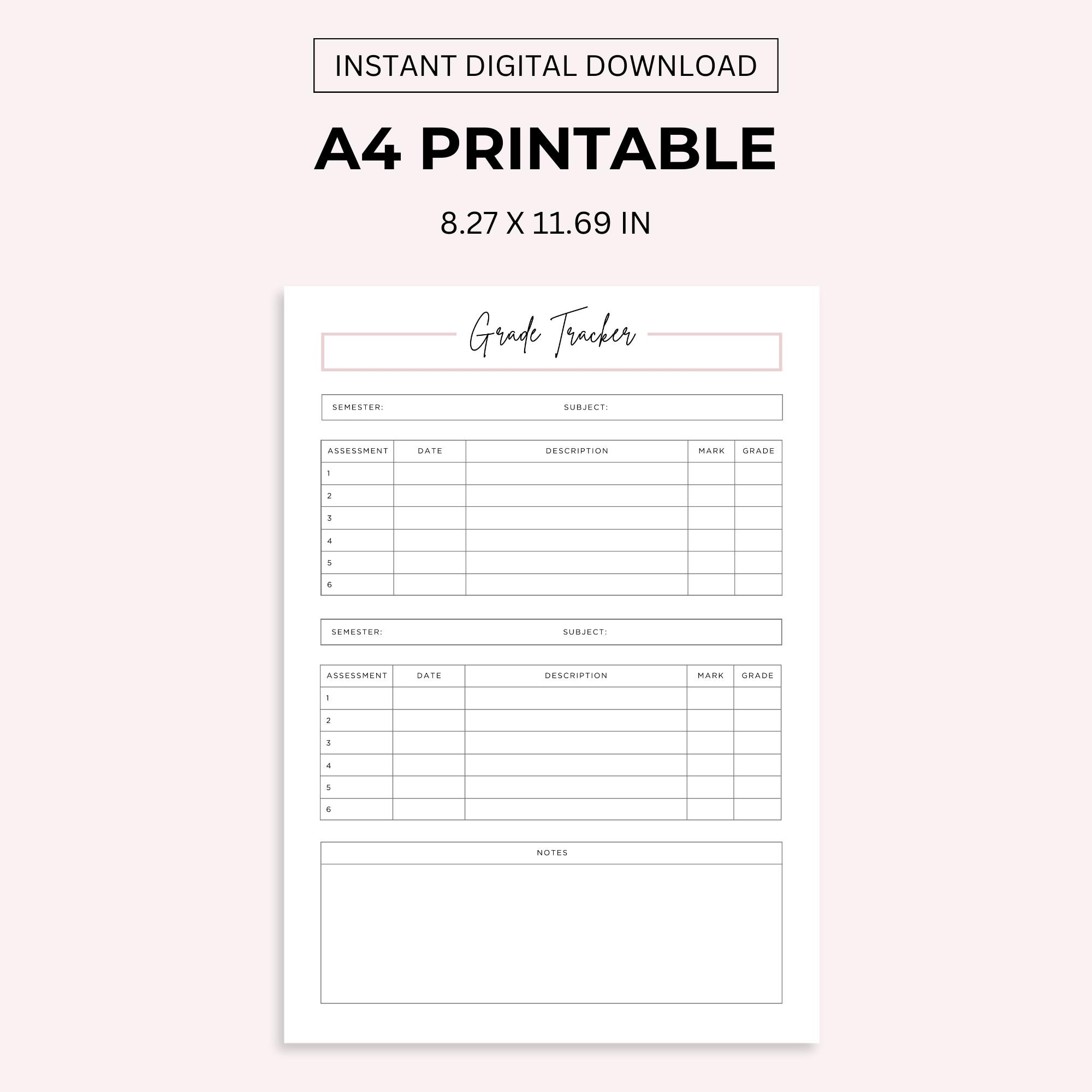 Grade Tracker Printable, Homeschool Gradebook, Student Grading Sheet - Etsy
