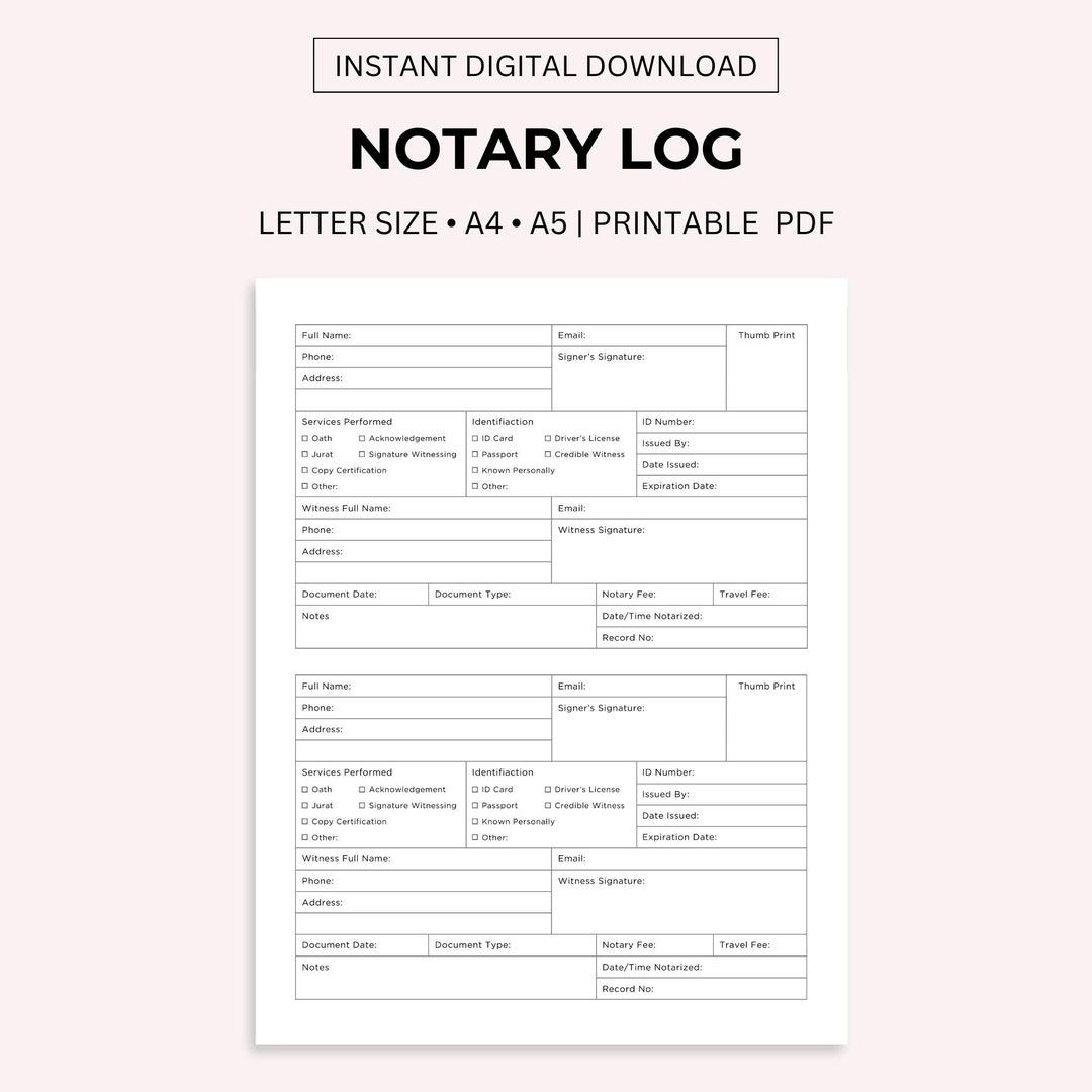 Notary Journal Printable, Notary Log, Notary Book - Etsy