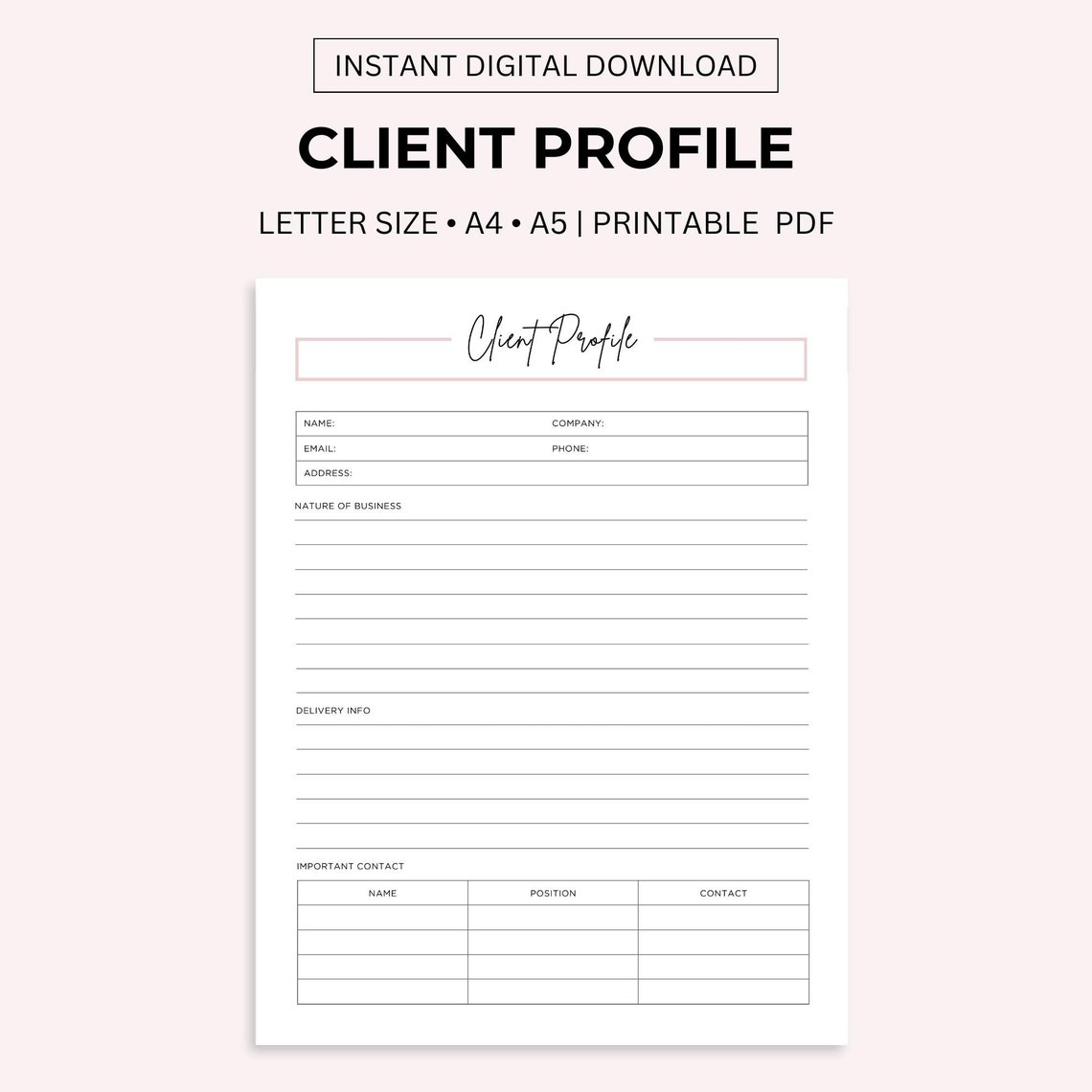 Client Profile Printable, Customer Information Log, Info Sheet - Etsy