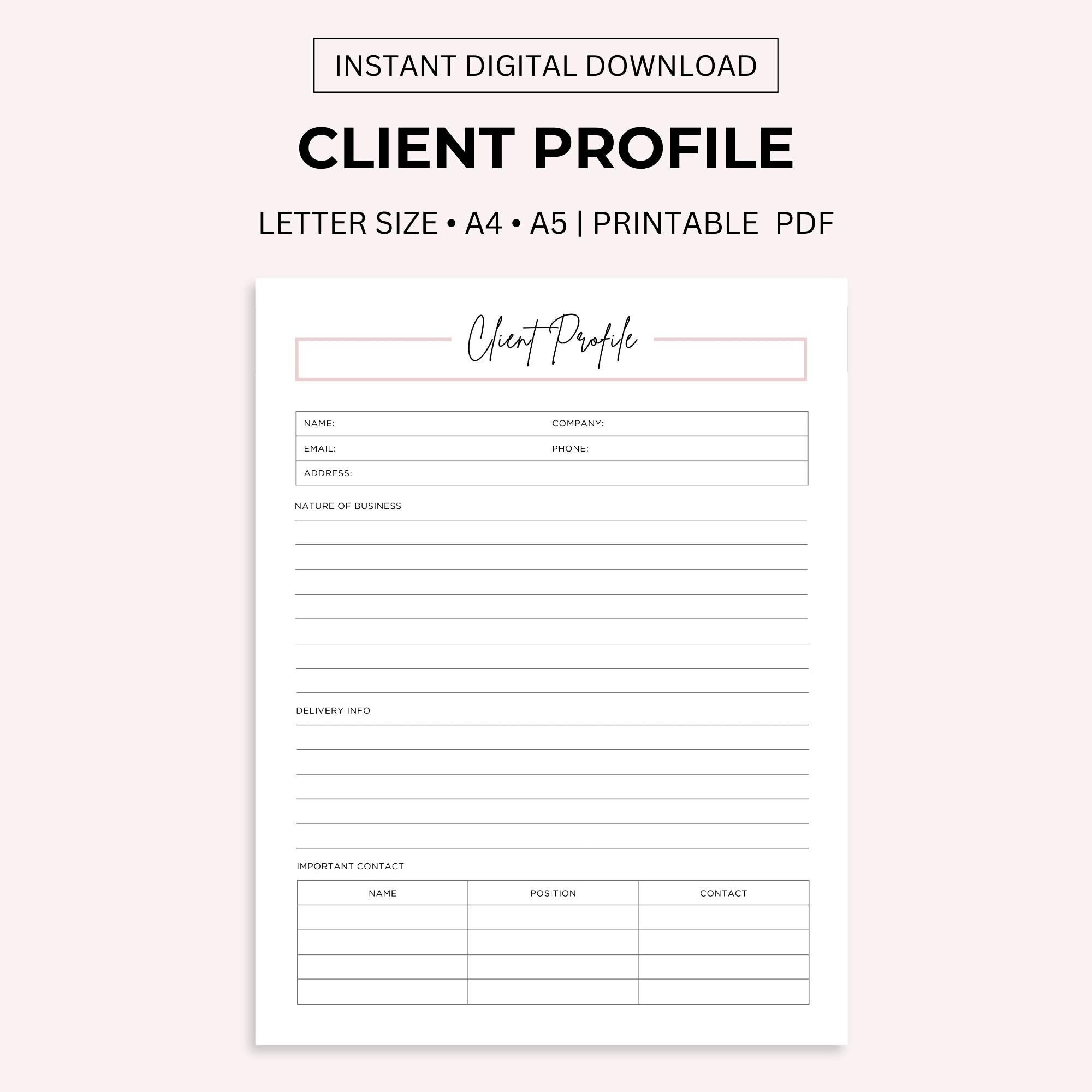 Client Profile Printable, Customer Information Log, Info Sheet - Etsy