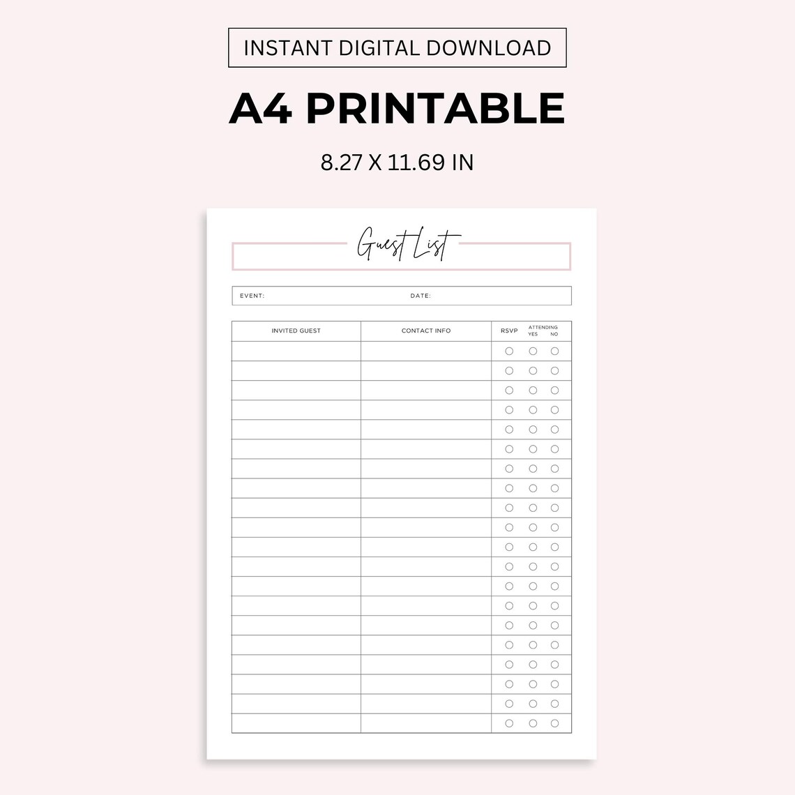 Wedding Guest List Template: RSVP Tracker (printable PDF) - Etsy