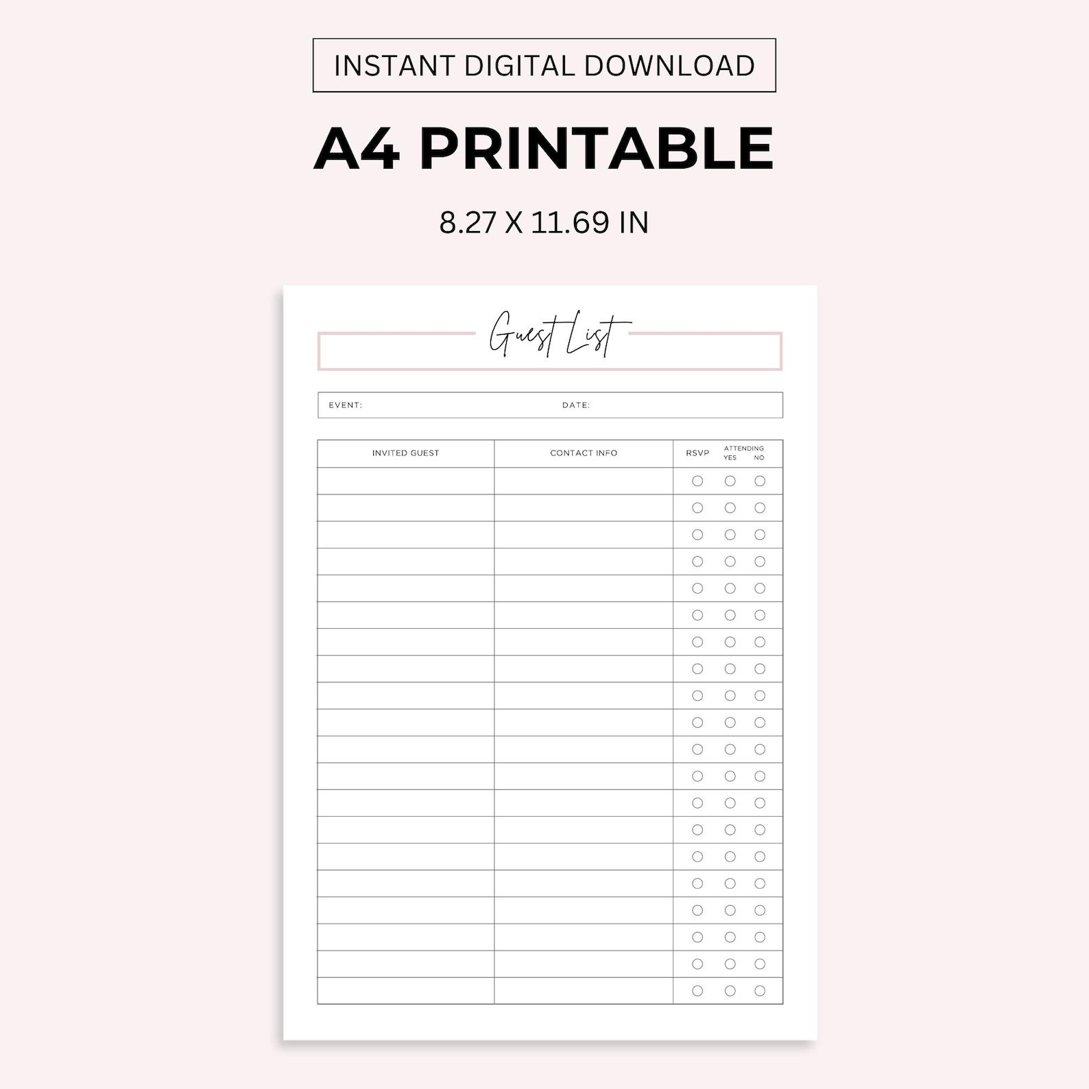 Wedding Guest List Template: RSVP Tracker (printable PDF) - Etsy