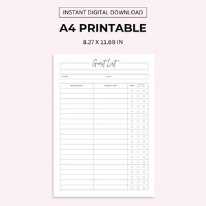 Wedding Guest List Template: RSVP Tracker (printable PDF) - Etsy