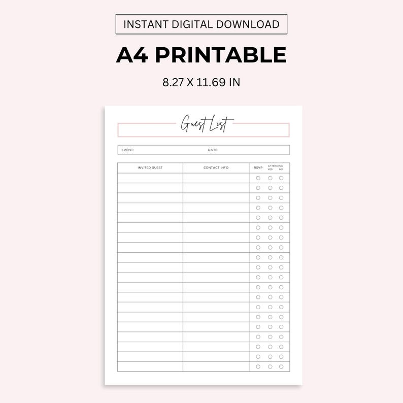 Wedding Guest List Template: RSVP Tracker (printable PDF) - Etsy