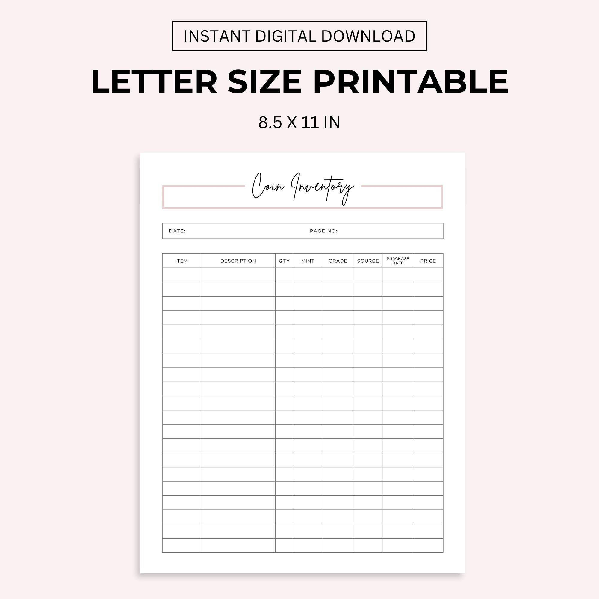 Coin Inventory Log: Printable Collection Tracker (digital Download) - Etsy