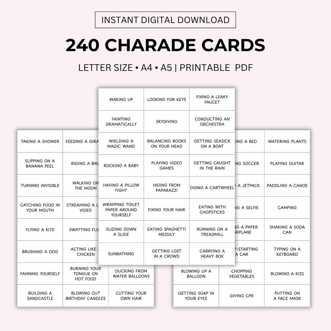 240 Charade Cards for Family Game Night (printable PDF) - Etsy Australia