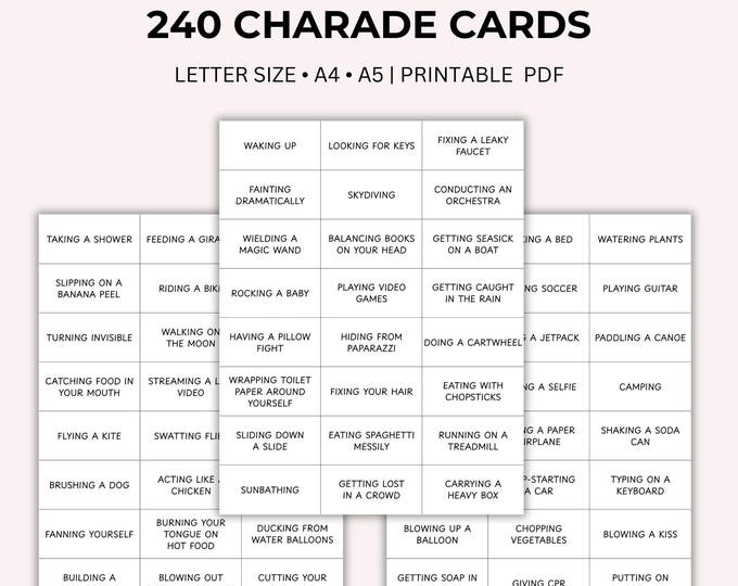 Printable Charades Game: 100 Action Phrases (PDF Download) - Etsy Canada