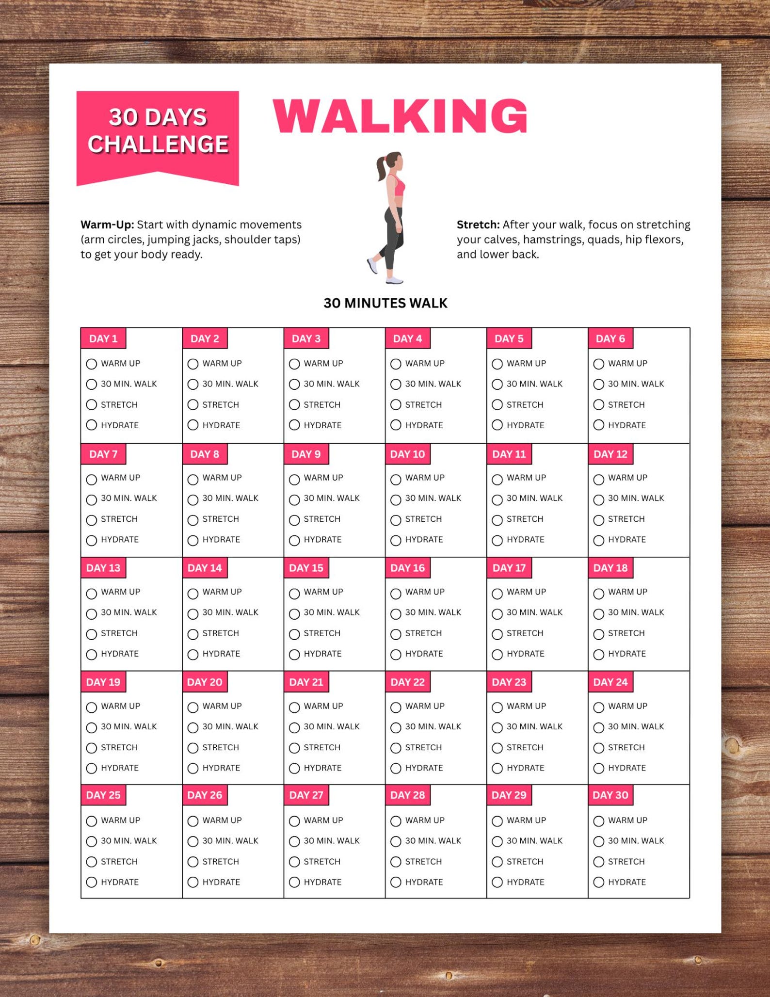 30 Days Walking Challenge, Fitness Challenge, Exercise Planner ...