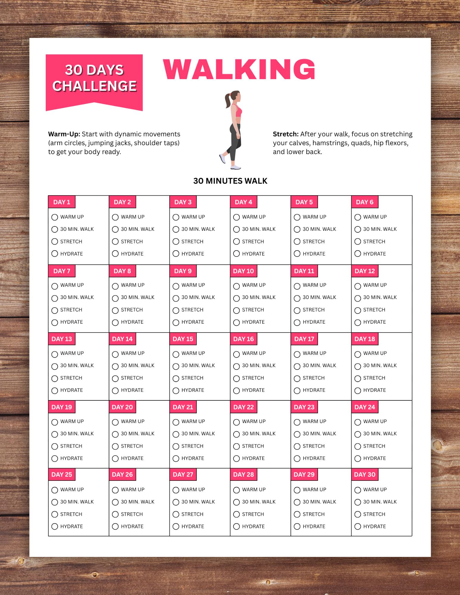 30 Days Walking Challenge, Fitness Challenge, Exercise Planner ...