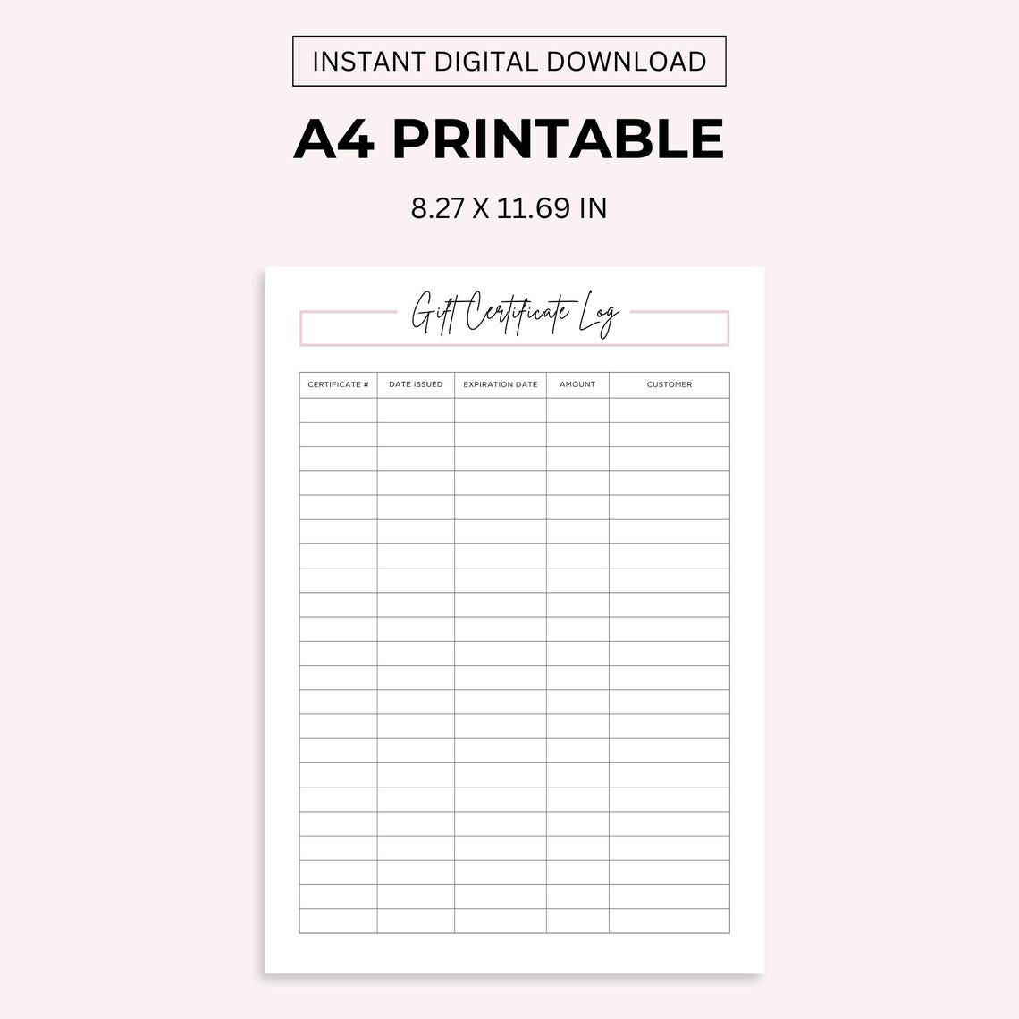 Gift Certificate Log Printable, Customer Contact Form, Client Contact ...