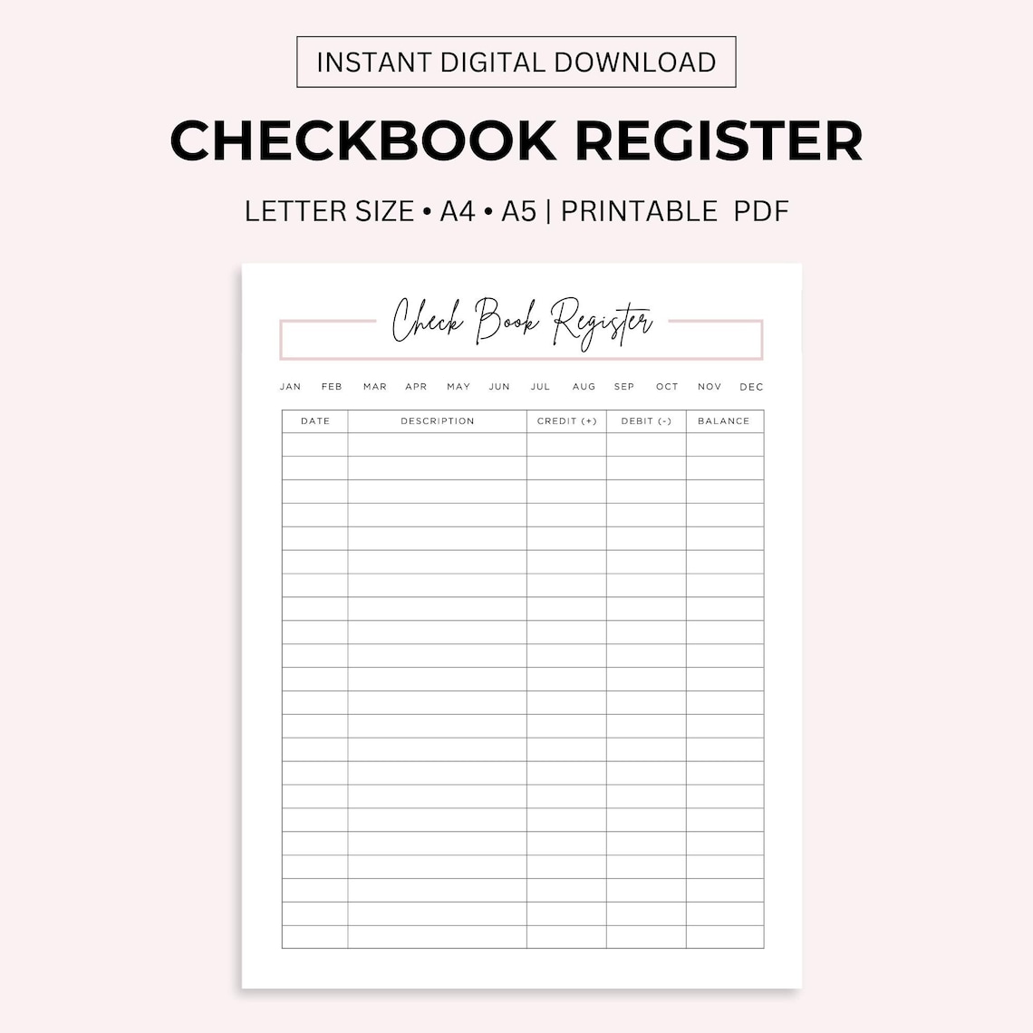Checkbook Register Printable, Check Transaction Tracker, Checkbook Log ...