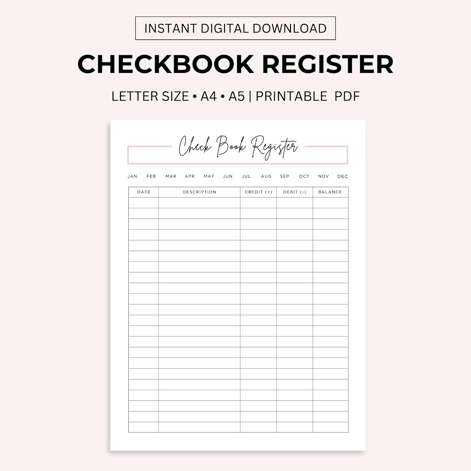 Checkbook Register Printable, Check Transaction Tracker, Checkbook Log ...
