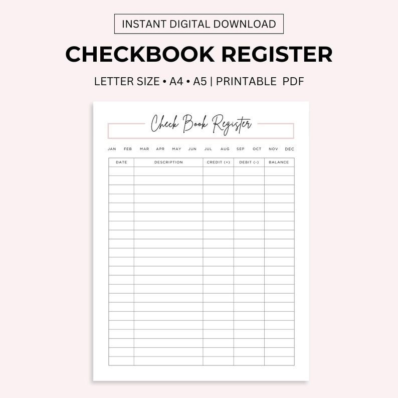 Checkbook Register Printable, Check Transaction Tracker, Checkbook Log ...