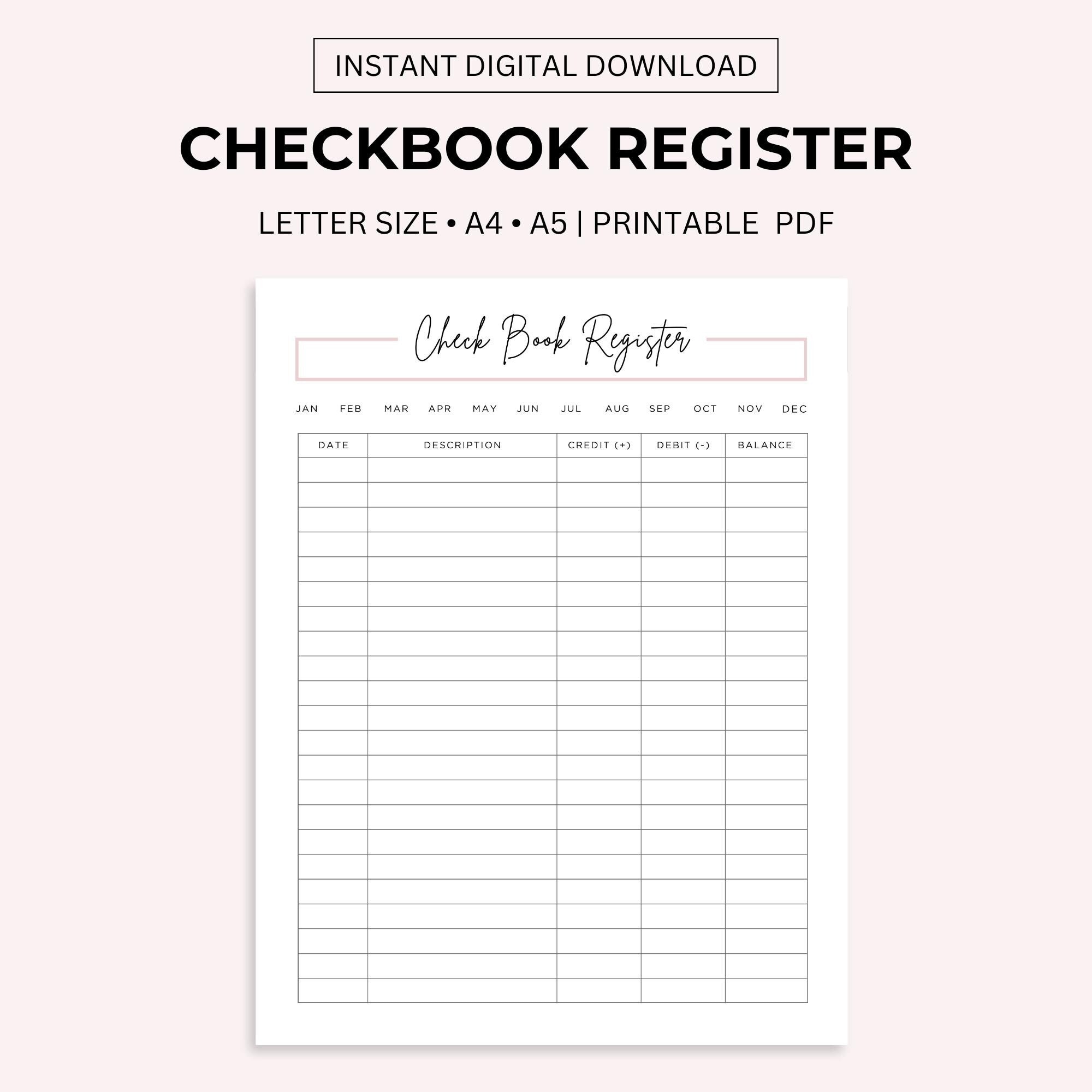Checkbook Register Printable, Check Transaction Tracker, Checkbook Log ...