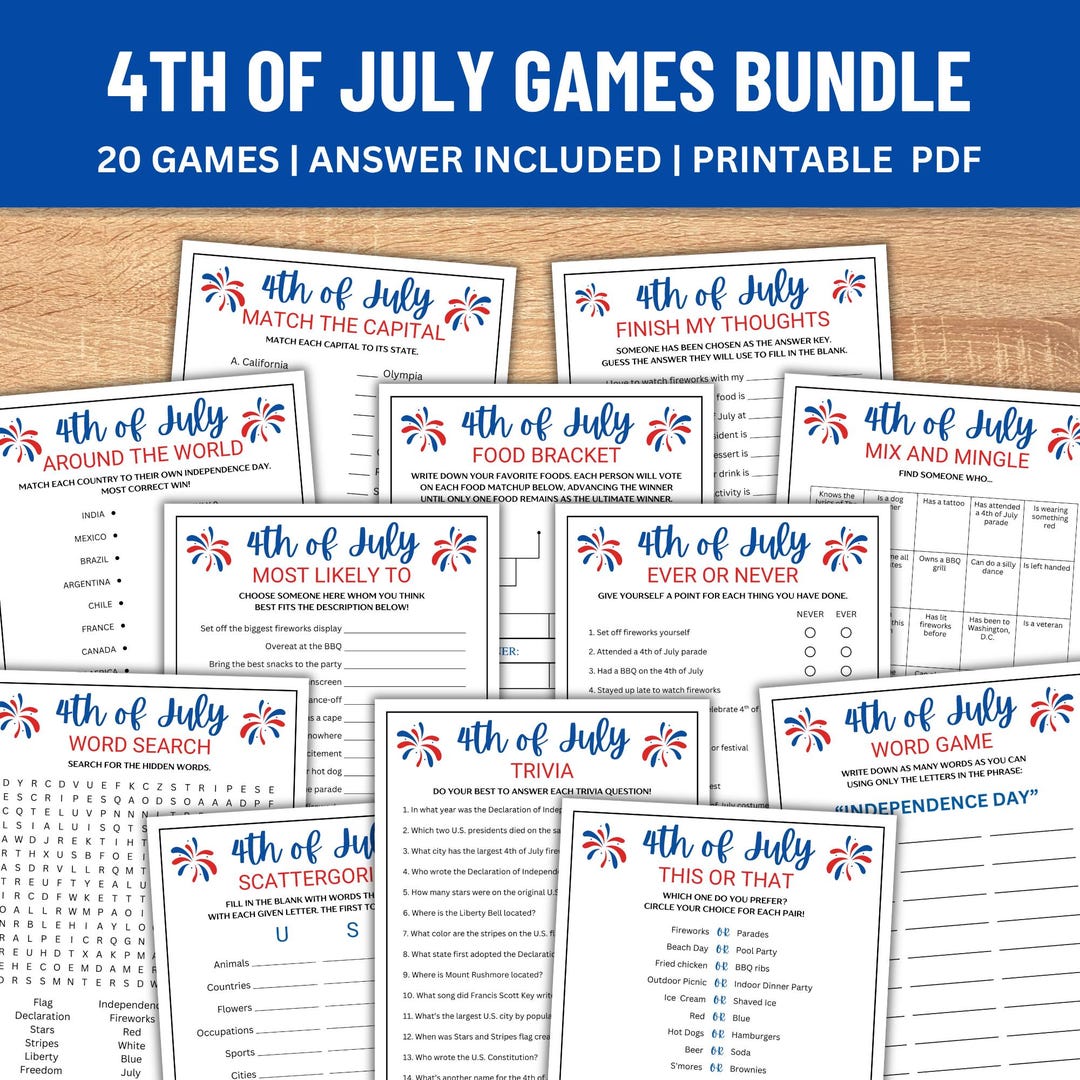 4th of July Games Bundle: Party Activities (printable PDF) - Etsy