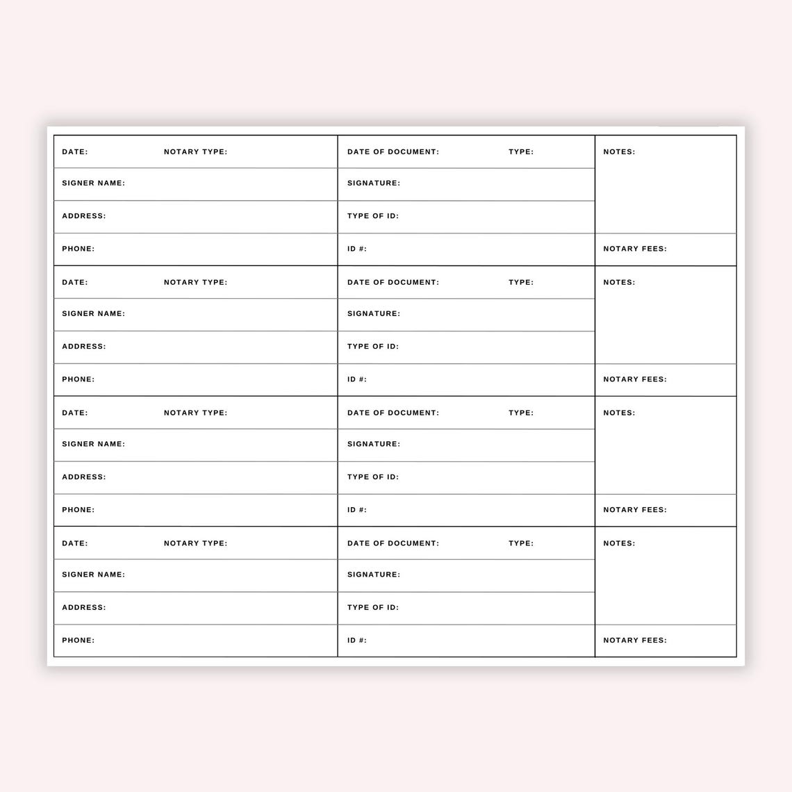 Notary Log Printable: A4, A5, Letter Size (PDF Download) - Etsy