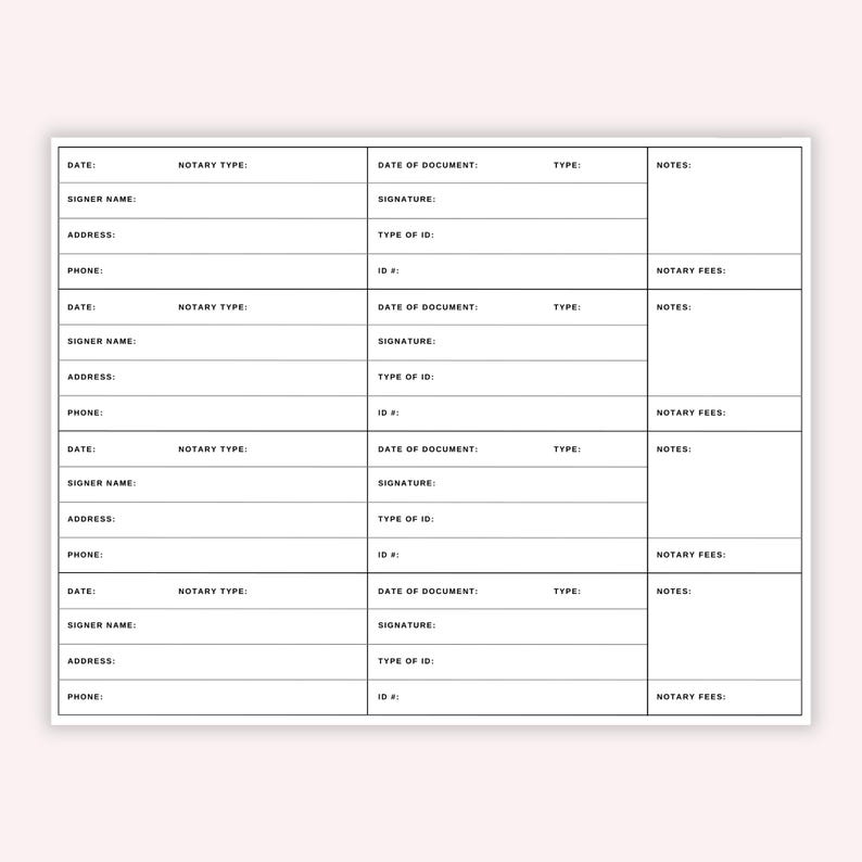 Notary Log Printable: A4, A5, Letter Size (PDF Download) - Etsy