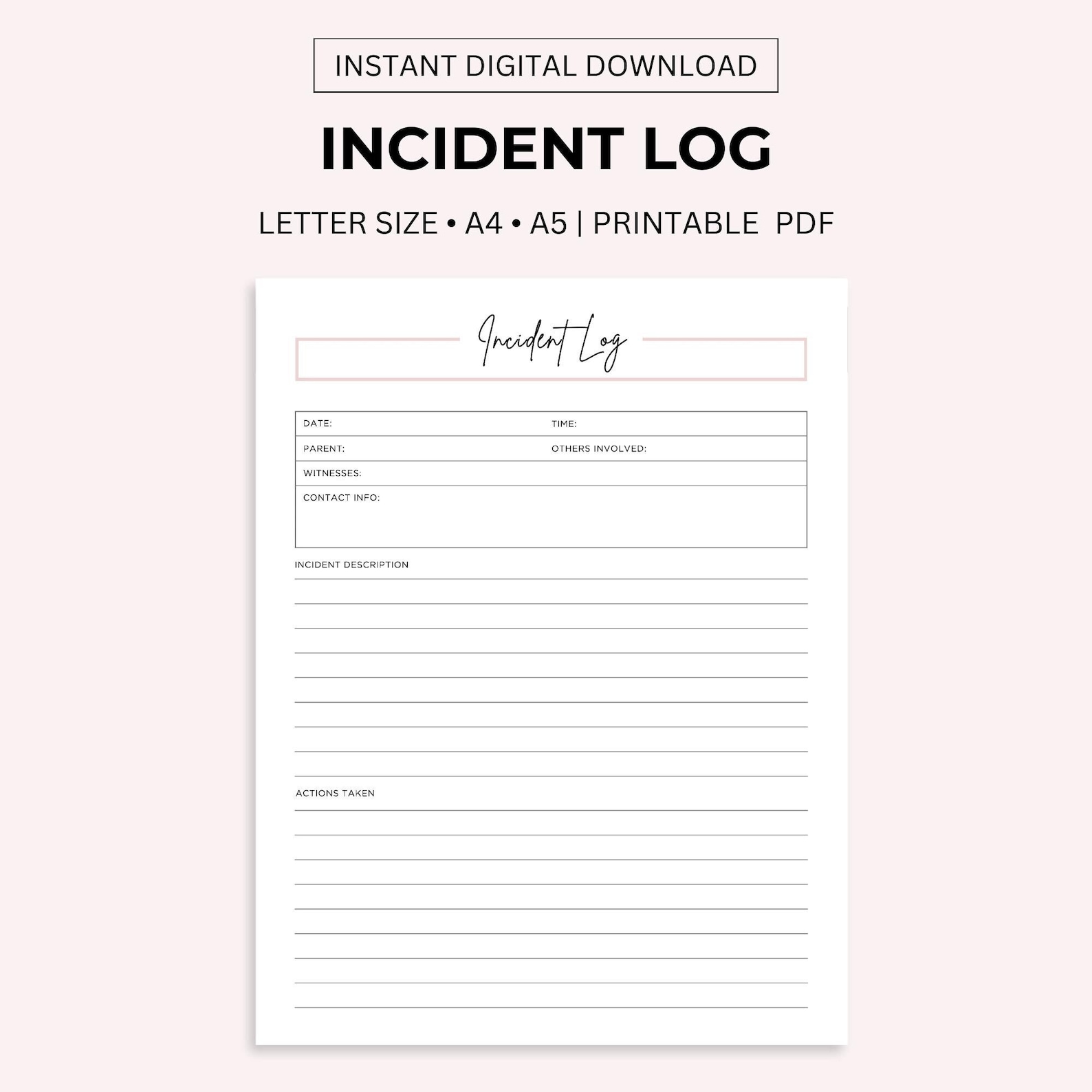 Incident Log Printable, Simple Reporting Sheet, Incident Reporting - Etsy