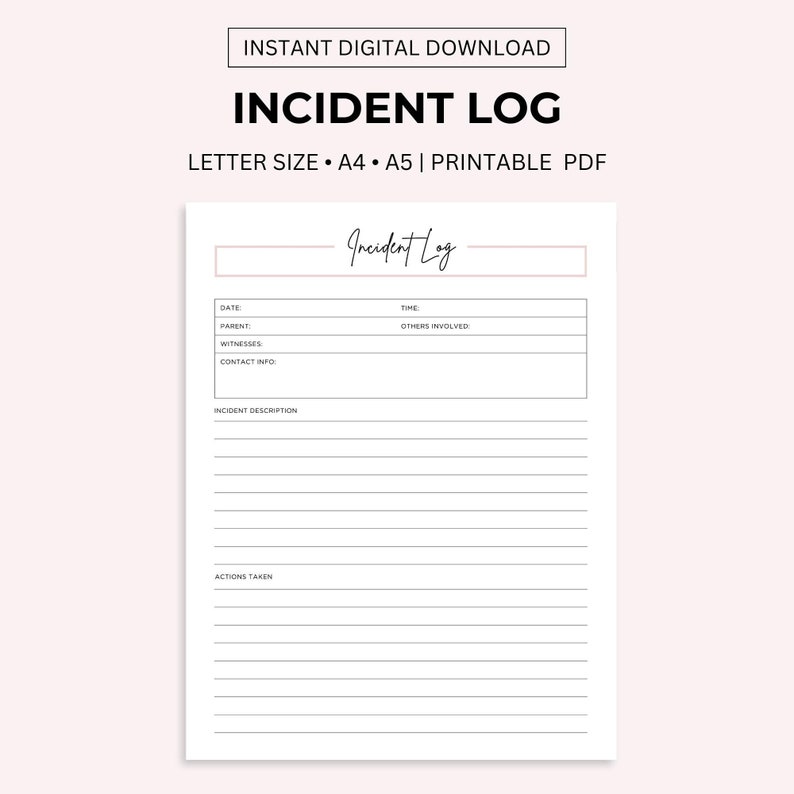 Incident Log Printable, Simple Reporting Sheet, Incident Reporting - Etsy