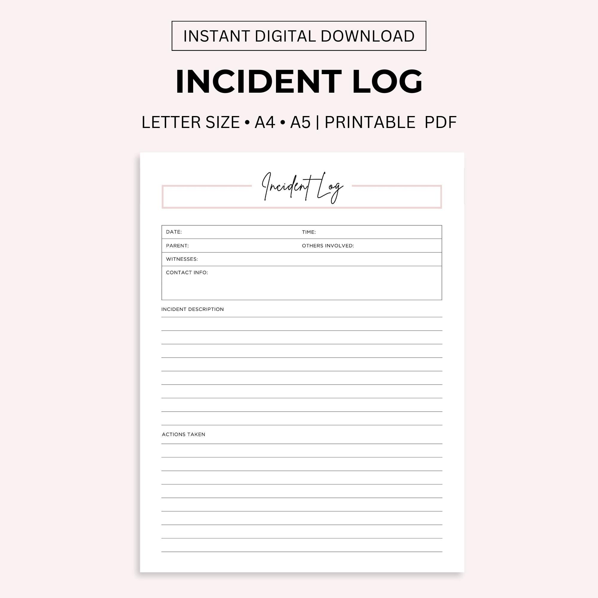 Incident Log Printable, Simple Reporting Sheet, Incident Reporting - Etsy