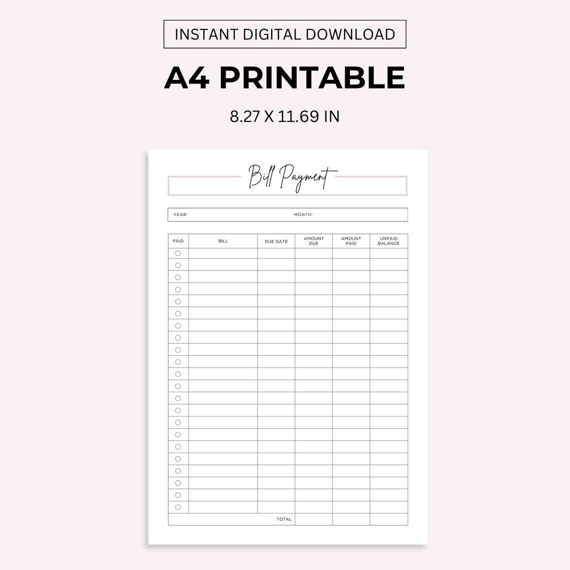 Monthly Bill Payment Tracker Printable: A4, A5, Letter Size (PDF) - Etsy