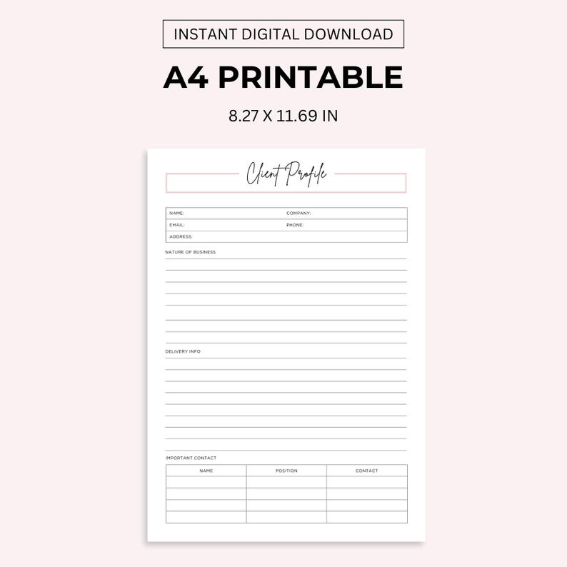 Client Profile Printable, Customer Information Log, Info Sheet - Etsy