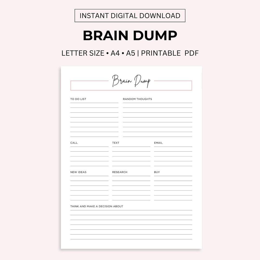 Brain Dump Printable, Thought Organizer, ADHD Brain Dump, Thought ...