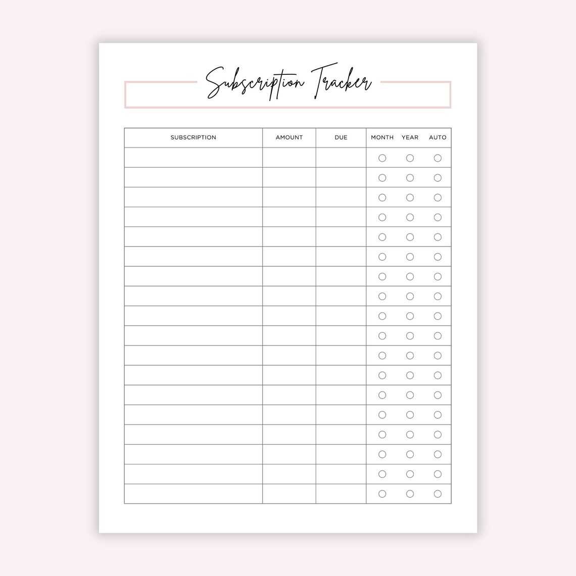Subscription Tracker Printable, Membership Tracking, Account Tracker ...