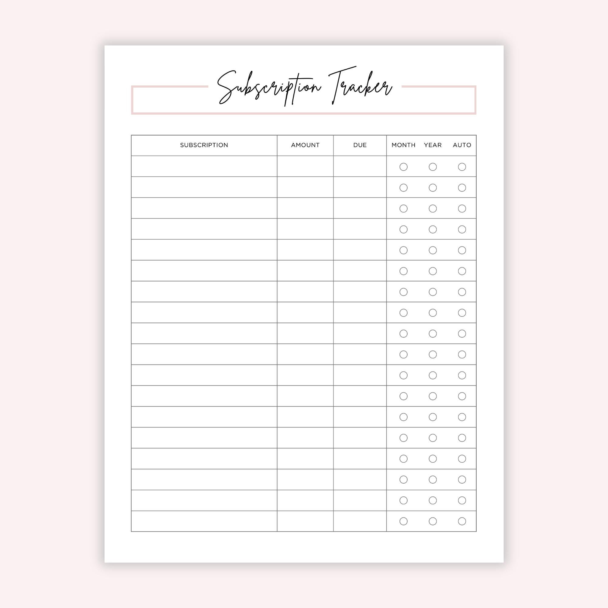 Subscription Tracker Printable, Membership Tracking, Account Tracker ...