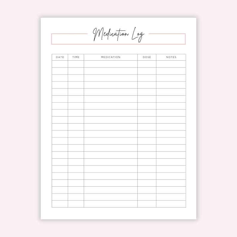 Medication Log Printable: Tracker & Reminder (letter/a4/a5 PDF) - Etsy