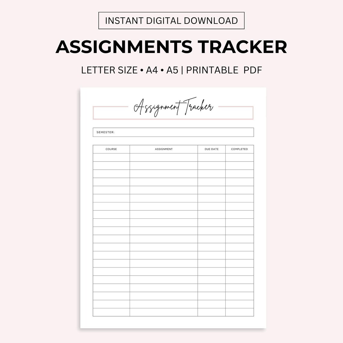 Weekly Assignment Tracker Printable: School Study Planner (PDF) - Etsy