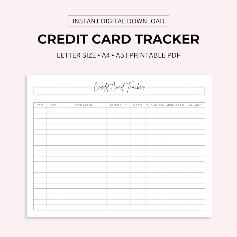 Credit Card Log Printable, Credit Card Balance Tracker - Etsy