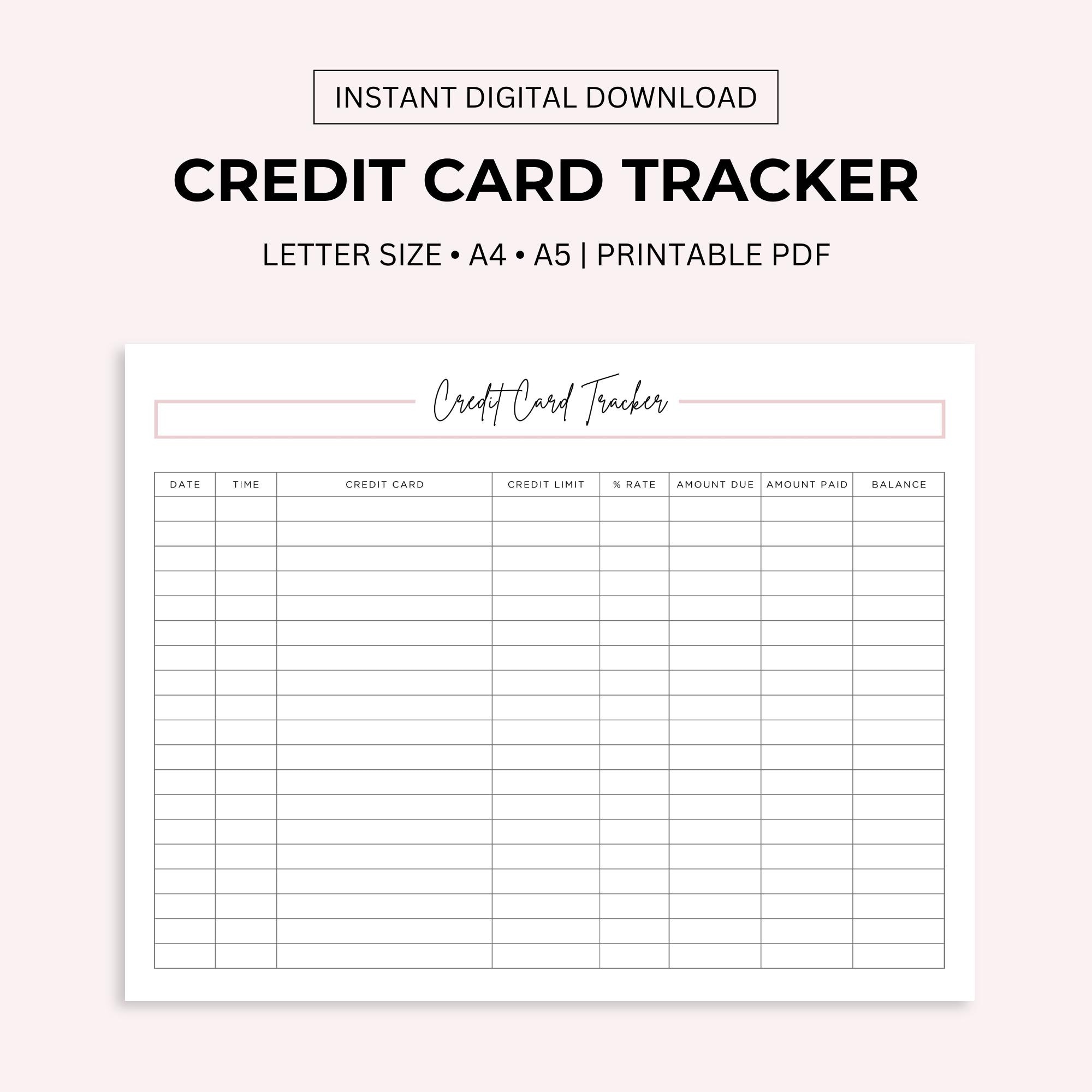 Credit Card Tracker Printable: Balance Log (letter/a4/a5 PDF) - Etsy
