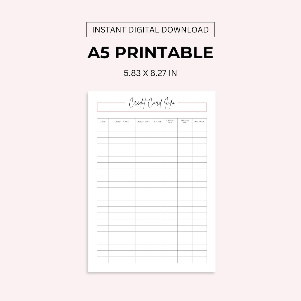 Credit Card Balance Tracker: Printable Log (letter/a4/a5 PDF) - Etsy