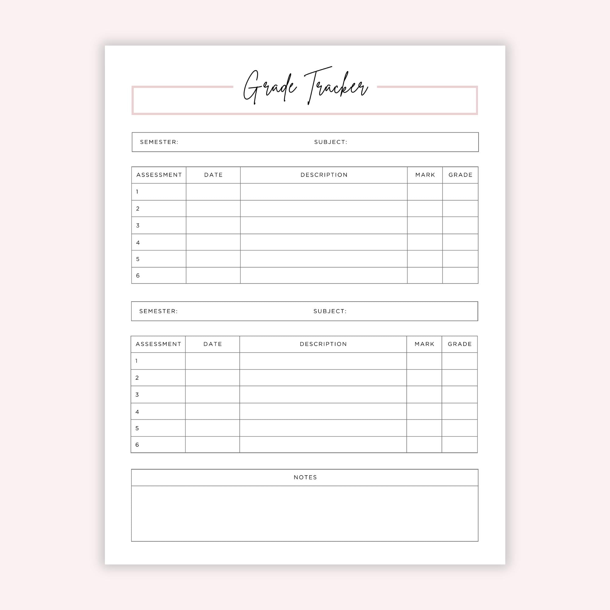 Grade Tracker Printable, Homeschool Gradebook, Student Grading Sheet - Etsy