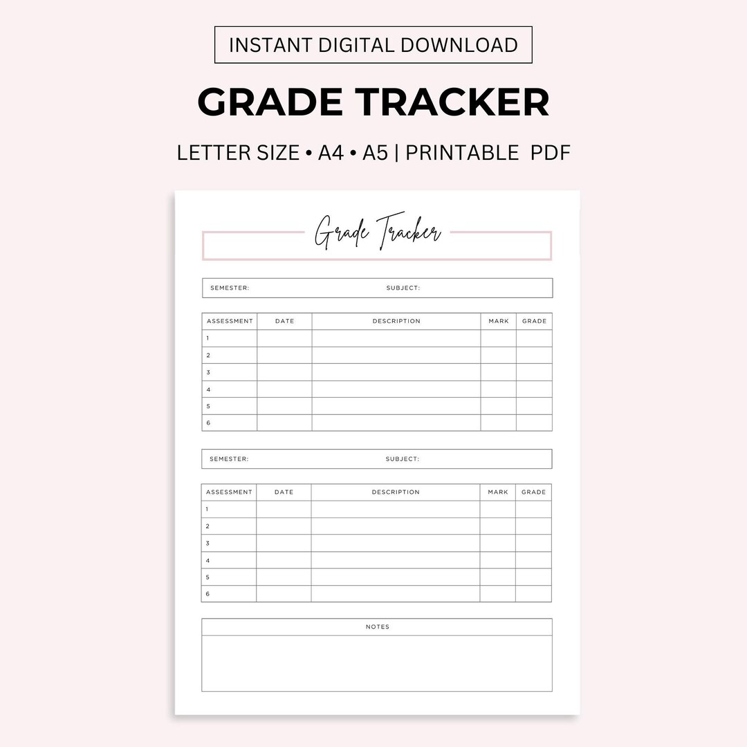 Grade Tracker Printable, Homeschool Gradebook, Student Grading Sheet - Etsy