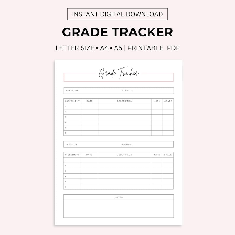 Grade Tracker Printable, Homeschool Gradebook, Student Grading Sheet - Etsy