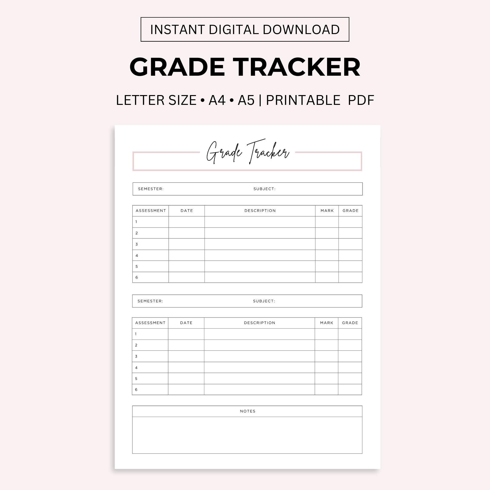 Grade Tracker Printable, Homeschool Gradebook, Student Grading Sheet - Etsy