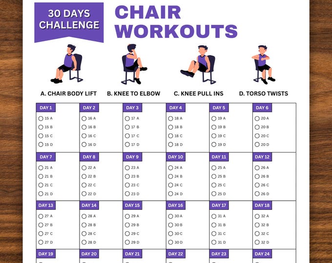 30-day Chair Workout Challenge: Exercise Planner (printable PDF) - Etsy