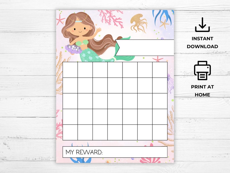 Printable Reward Chart for Kids Mermaid Reward Chart Daily - Etsy