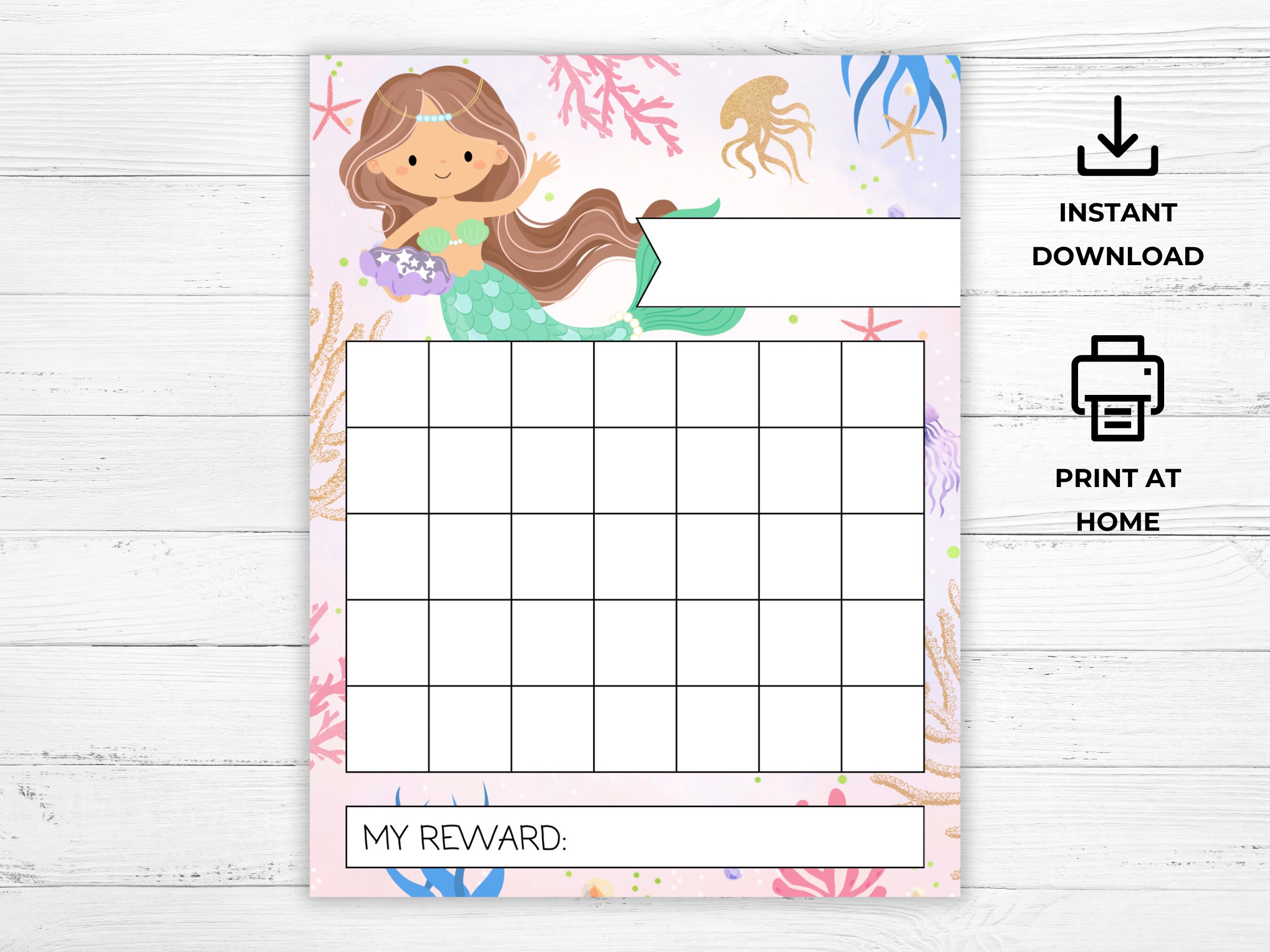 Printable Reward Chart for Kids Mermaid Reward Chart Daily - Etsy
