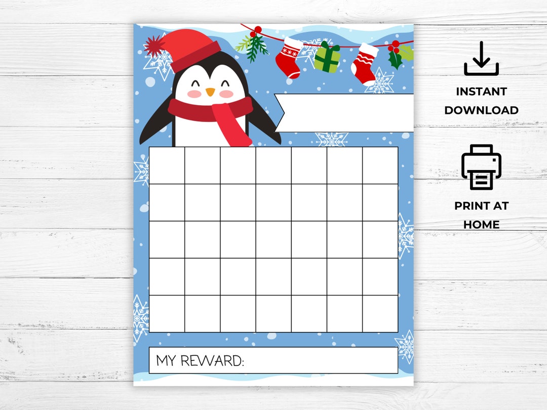 Printable Reward Chart for Kids, Penguin Reward Chart, Daily Chore ...
