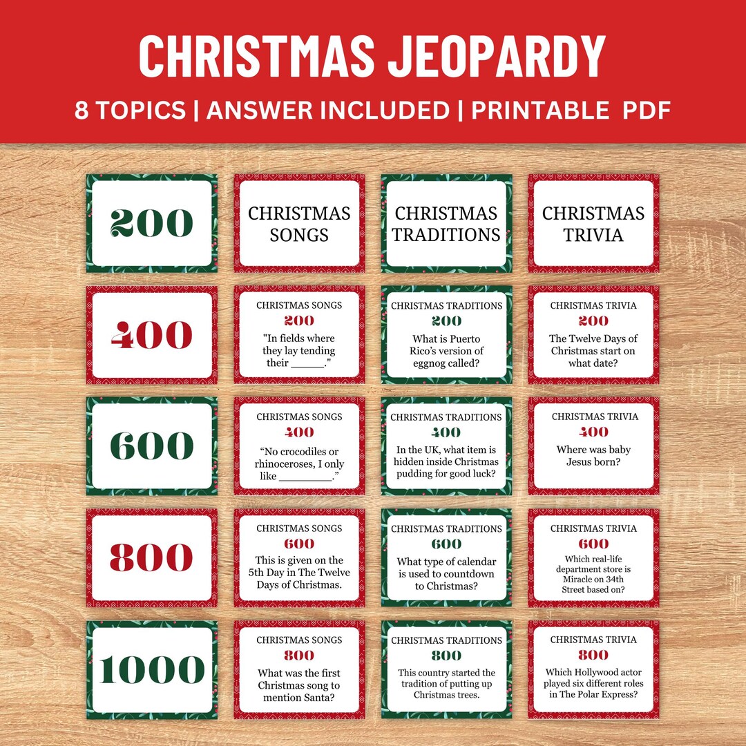 Printable Christmas Jeopardy: Holiday Trivia, Party Activities ...
