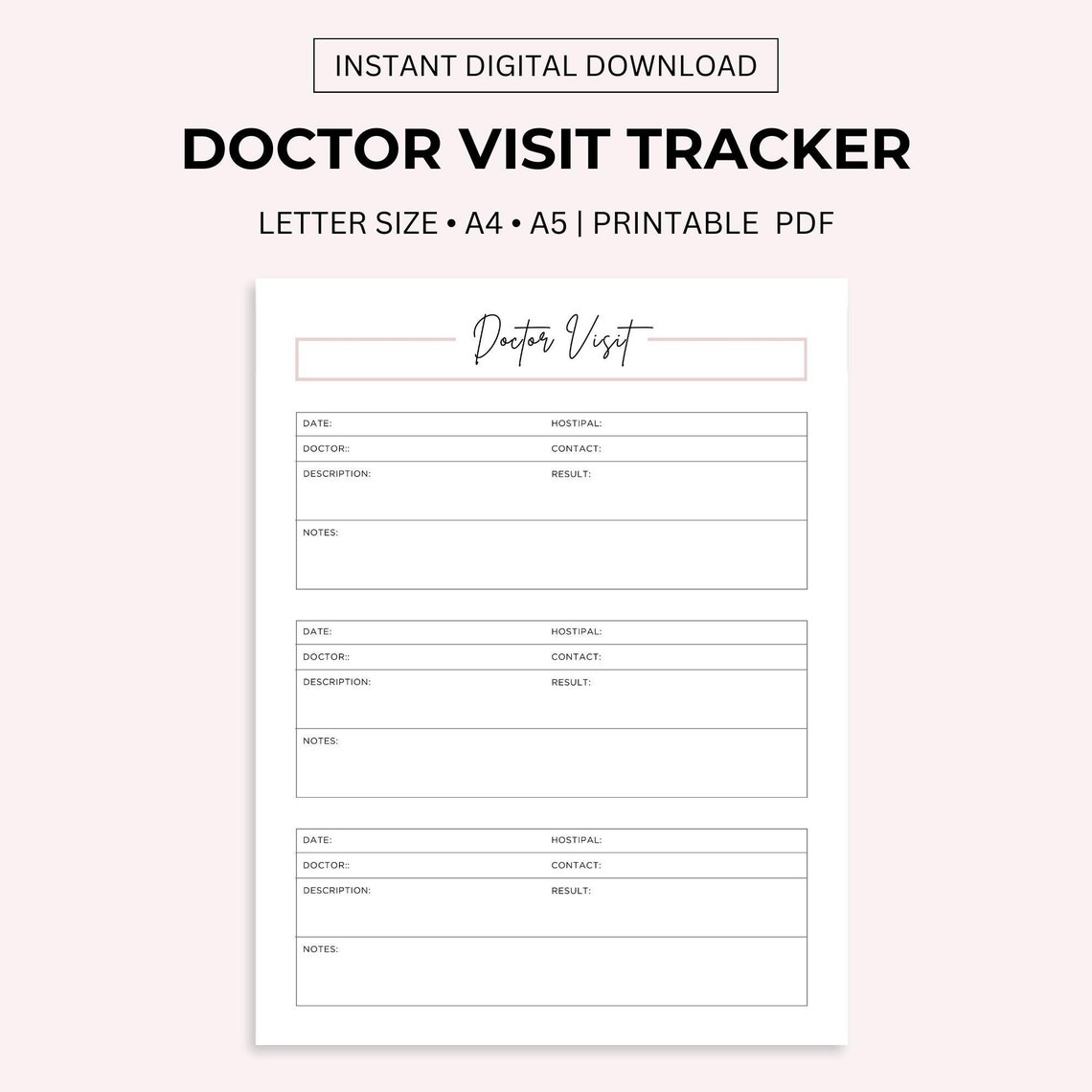 Doctor Visits Tracker Printable, Medical Binder Insert, Doctor ...