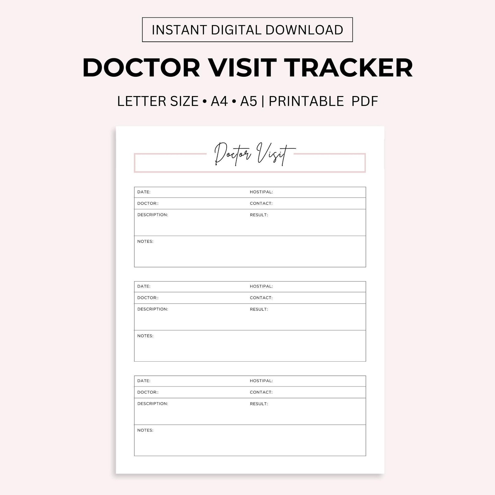 Doctor Visits Tracker Printable, Medical Binder Insert, Doctor ...